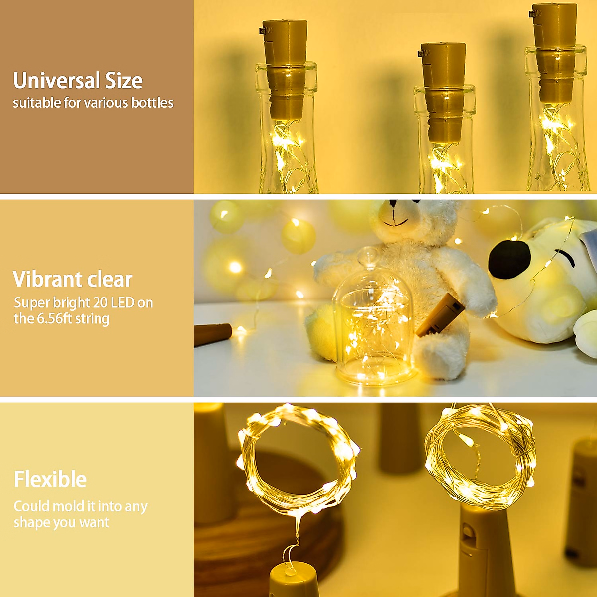osteplus Wine Bottle Lights with Cork, 6 Pack Mini Fairy String Lights Battery Operated with 6 Replacement Batteries, Party Decoration for Wedding Christmas Halloween Bar Mason Jar - Warm White