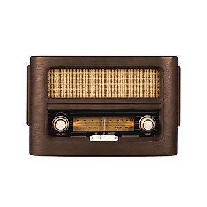 Fuse Vint Vintage Retro Radio | Wireless Charging Pad | AM/FM Radio Speaker with Bluetooth & AUX Input | Mid Century Modern Style | Real Handcrafted Ashtree Wood Exterior