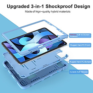 Azzsy Kids Case for iPad Air 5th / 4th Generation 10.9 Inch 2022/2020, [Support 2nd Gen Apple Pencil Charging] Heavy Duty Shockproof Rugged Protective Case for iPad Air 5/4 10.9 Inch, Sky Blue