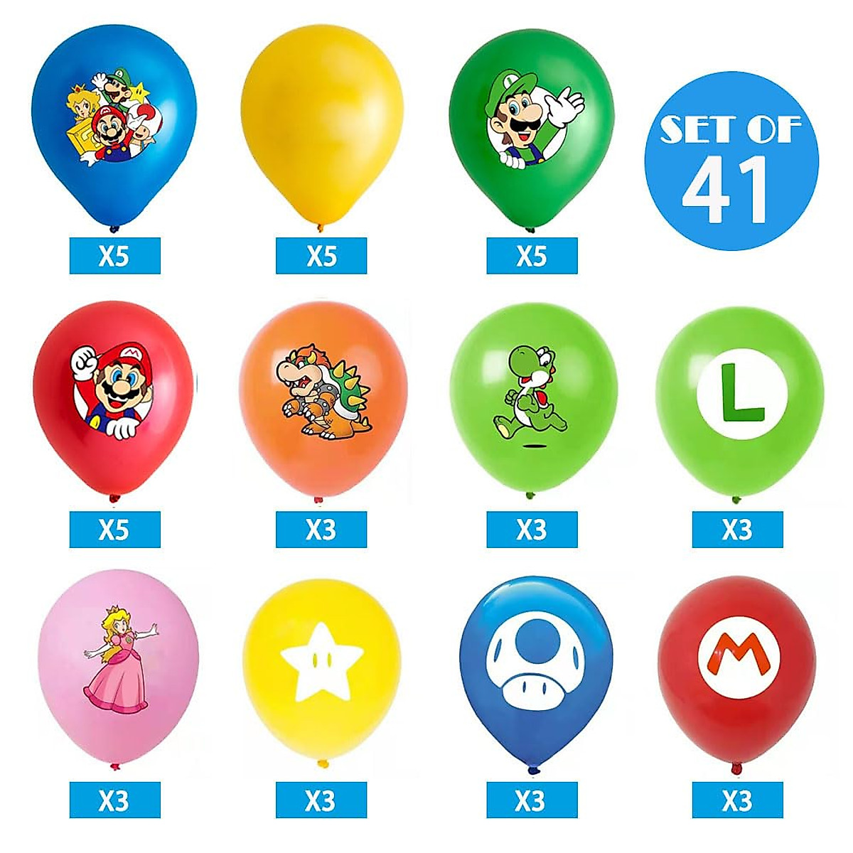 Mario Birthday Party Supplies,41Pcs Mario Balloons,12 inch Mario Latex Balloon for Kids Mario Birthday Decorations, MBros Themed Birthday Balloons for Kids Boys Girls Mario Party Favors