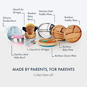 Avanchy Bamboo Baby Bowl with Spoon and Removable Silicone Suction Base – Non-Toxic, BPA-Free Feeding Bowl for Babies and Toddlers – Natural Bamboo Suction Bowl, Green