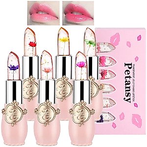 Petansy 6 Pack Crystal Jelly Flower Lipstick Set, Nutritious Temperature Change Lip Balm Long Lasting Moisturizer Lip Gloss Magic Color Change Lip Stick Set
