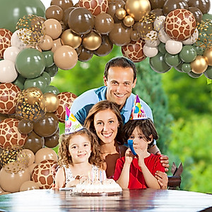 170Pcs Jungle Safari Balloons Garland Kit, Safari Baby Shower Decorations Sage Green Brown & Animal Print Balloons Palm Leaves for Woodland Themed Giraffe Wedding Two Wild One Birthday Party Supplies
