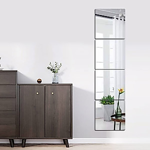 Full Body Wall Mirrors Tiles Stickers, 4pcs 12"x12" Acrylic Plexiglass Mirror Wall-Mounted Full Length Frameless Hanging Door Large Long Mirror Workout Gym Mirror for Walls Dorm Tile Self Adhesive