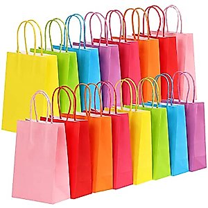 Moretoes 24pcs Party Favor Bags Bulk, 8 Colors Goodie Bags with Handles, Rainbow Small Gift Bags for Wedding, Baby Shower, Birthday, Party Supplies and Gifts