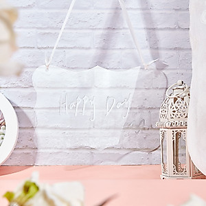 AHANDMAKER 2 Pc Clear Acrylic Hanging Sign, DIY Blank Names Custom Card Labels for Elegant Wedding Chair Signs with White Satin Ribbon for Wedding Dinner Parties, Food Signs, Banquet Events