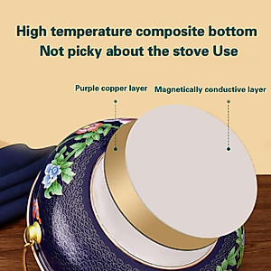 Chafing Dishes Old Beijing Pure Copper Pot, Induction Cooker Copper Hot Pot, Gas Special Pot, Household Flat Pot Hot Pot (Color : Yellow, Size : 30cm)