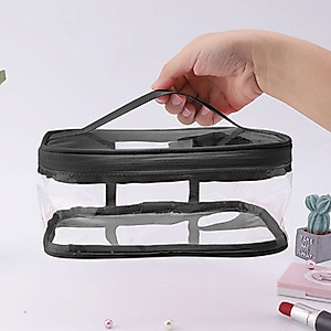 Black Transparent Cosmetic Bag Waterproof Handbag Portable Travel Work Make Up Kit Double Zipper Storage Bag, 2 PCS