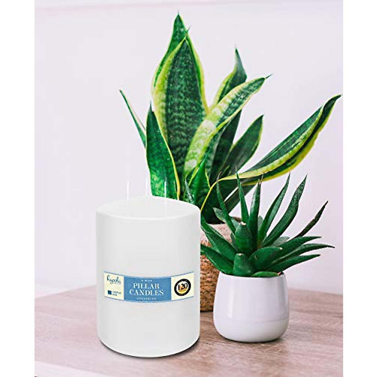 HYOOLA White Three Wick Large Candle - 4.75 x 8 Inch - Unscented Big Pillar Candles - 120 Hour - European Made