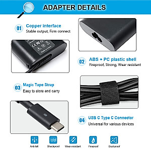 65W Type C USB-C Charger for Dell XPS 13 9350 9360 9365 9370 9380 12 9250 Latitude 7275 7370 5175 5285 5290 7390 2in1 LA65NM170 HA65NM170 02YK0F 0M1WCF LA45NM150 0HDCY5