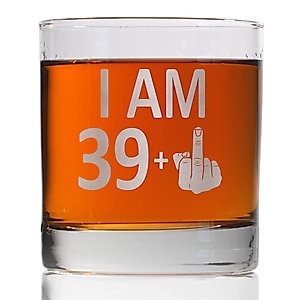 Promotion & Beyond I AM 39 PLUS 1 Whiskey Glass - Funny Sarcastic Finger 40th Birthday Gift