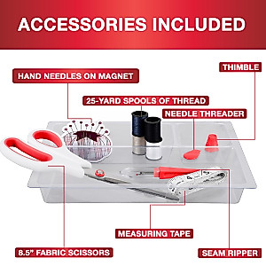 SINGER Sewing Basket with Sewing Kit, Needles, Thread, Scissors, and Notions (Plaid Forms Print)