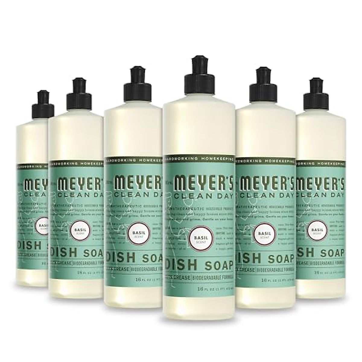 MRS. MEYER'S CLEAN DAY Liquid Dish Soap, Biodegradable Formula, Basil, 16 fl. oz - Pack of 6