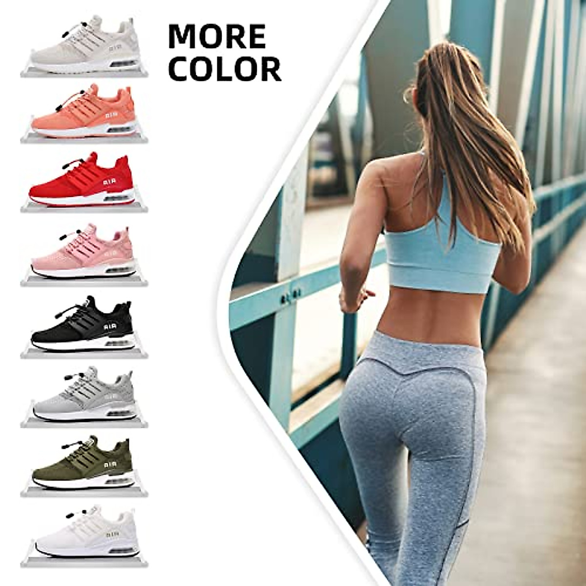 BOGOVER Womens Lightweight Air Running Shoes, Breathable Gym Jogging Running Tennis Sneakers with Air Cushion,No Tie (Khaki, 8)