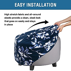 H.VERSAILTEX Super Stretch Ottoman Covers Slipcover Round Ottoman Slipcover Folding Storage Stool Furniture Protector Feature Soft Thick Bouncy Modern Style with Elastic Bottom(Ottoman X-Large, Navy)