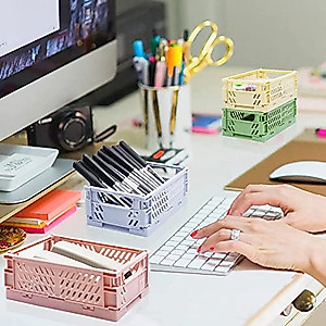 Xhwykzz 4 Pack Mini Foldable Plastic Small Baskets for Organizing and Storage, Collapsible Storage Crate for Home Bedroom Office Classroom Drawer Organizers (5.9x3.9x2.2in) Mini Size