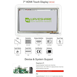 Waveshare 7inch Capacitive Touch Screen LCD with Bicolor Case Compatible with Raspberry Pi 4B/3B+/3A+/2B/B+/A+/Zero/Zero W/WH/Zero 2W CM3+/4 800×480 Resolution HDMI Supports Windows