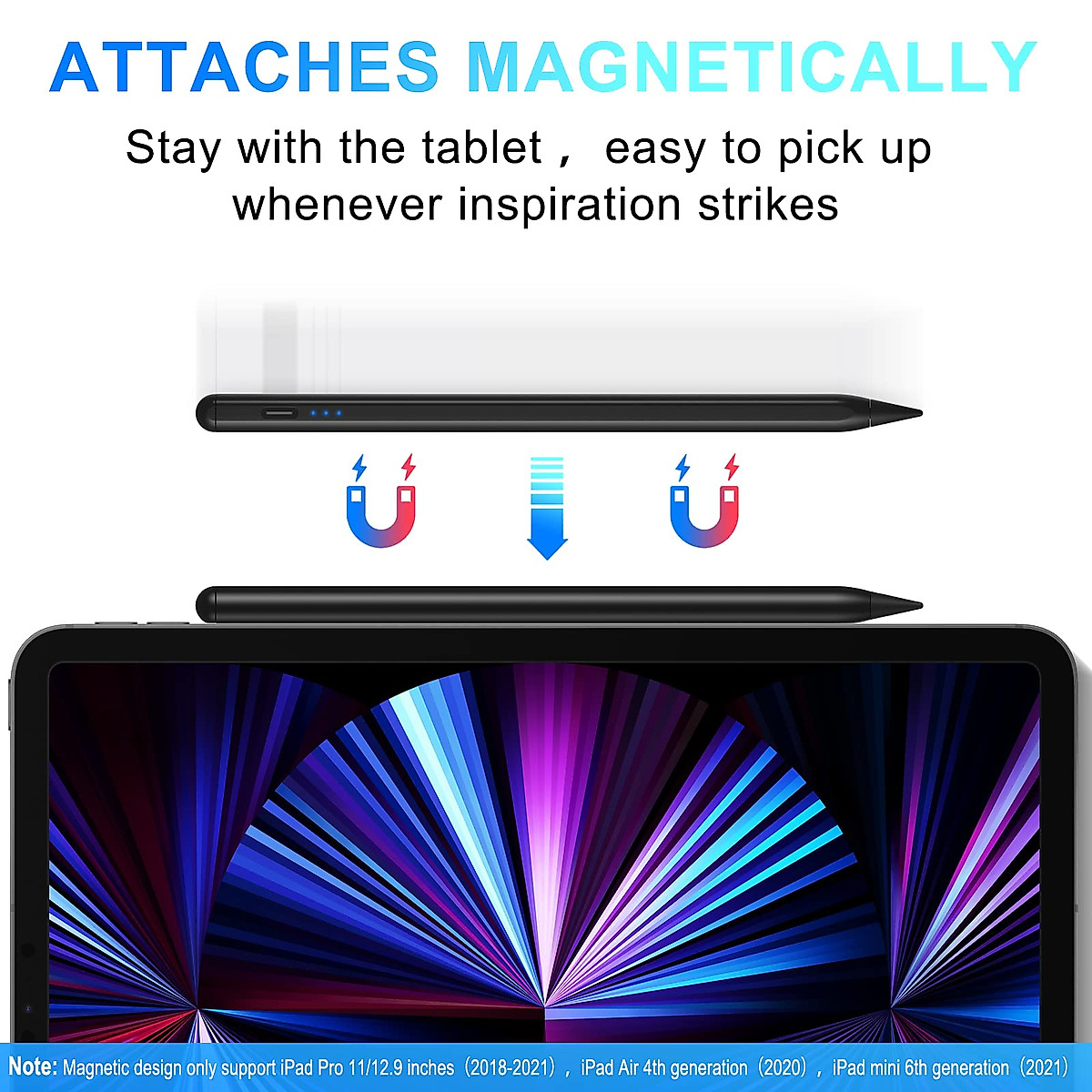 Stylus Pen for iPad Pencil with Palm Rejection Magnetic Attachment Active Pencil with Tilt Sensitivity Digital Pencil (ID716 Black)