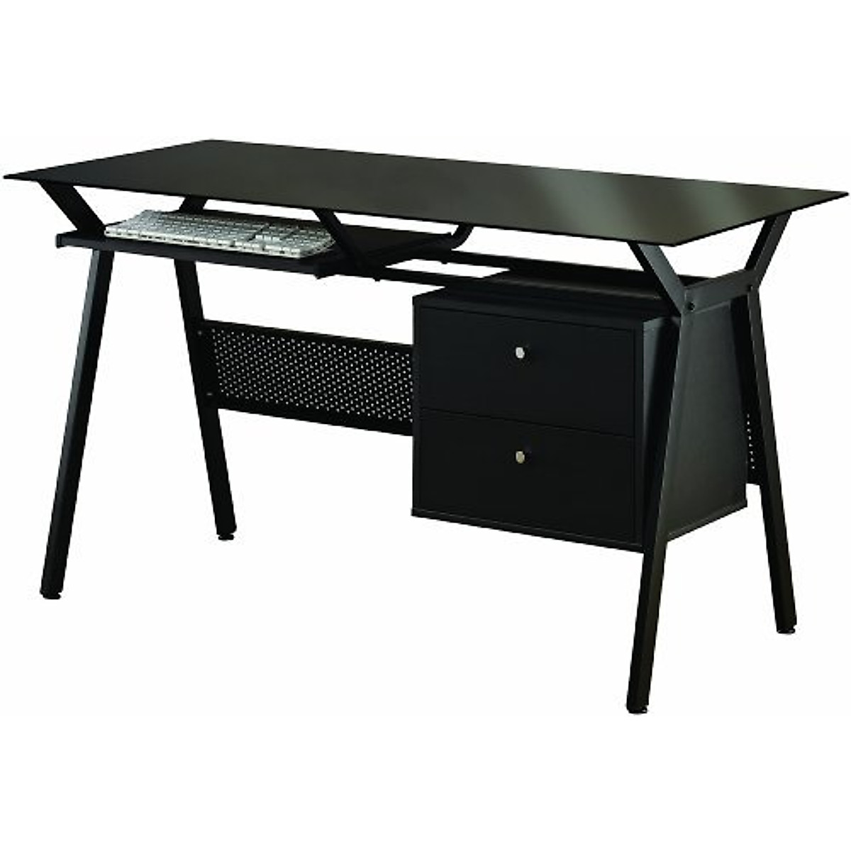 Coaster Modern 55-Inch Office Computer Desk Workstation with Black Tempered Glass Top Keyboard 2-Drawer Storage 55.00Lx 23.50W x 30.75H 800436
