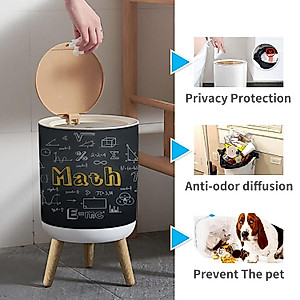 Small Trash Can with Lid for Bathroom Kitchen Office Diaper Math chalkboard hand drawn style Round lettering mathematical symbols Bedroom Garbage Trash Bin Dog Proof Waste Basket Cute Decorative