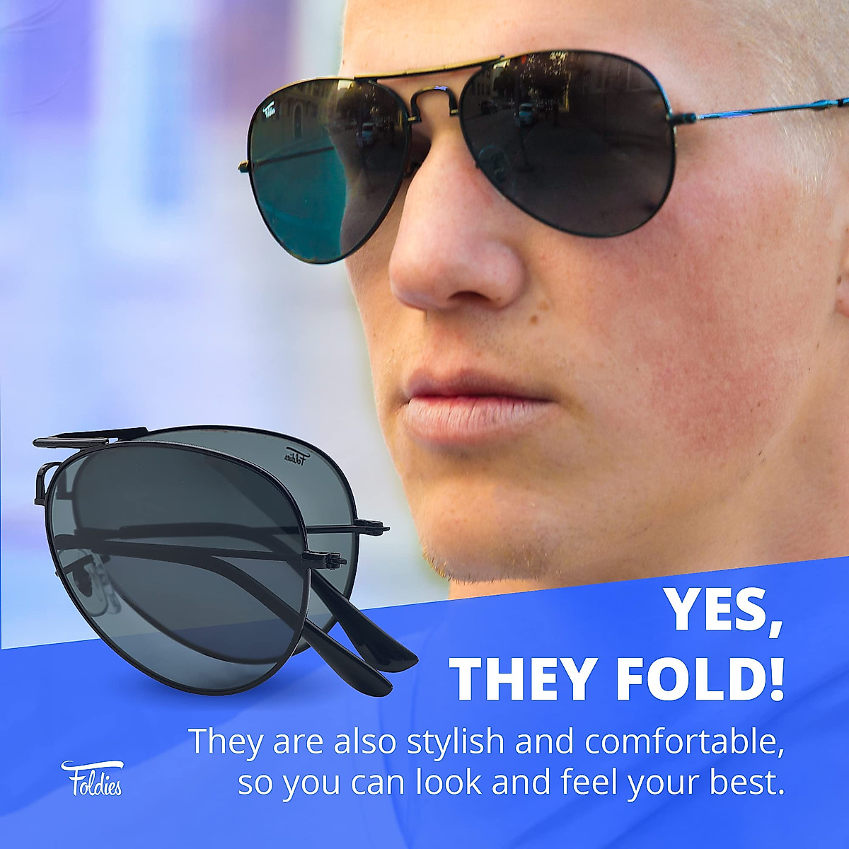 Foldies Aviator Folding Sunglasses Polarized, UV400, UVA, UVB Protection for Men Women, Folding Sunglasses Leather Case