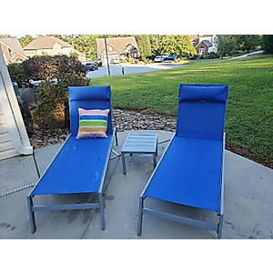 Domi 3 Pieces Adjustable Chaise Lounge Set Outdoor Patio Lounge Chair All Weather Five-Position Recliner Chair Set w/Coffee Table for Patio, Pool, Yard (Blue)