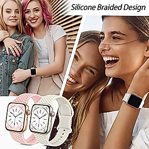 OHOTLOVE Silicone Braided Bands Compatible with Apple Watch Band 38mm 40mm 41mm 42mm 44mm 45mm Women Men, Silicone Braided Design Wristband Strap with iWatch Series 9 8 7 6 5 4 3 SE.Patents Pending h