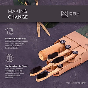 OAK ORGANIC Charcoal Toothbrush – Get Sparkling Clean Teeth – Natural Soft Bamboo Charcoal Toothbrush with Travel Case – Biodegradable Wooden Eco Toothbrush – 4 Set - EARTH, AIR, FIRE, WATER
