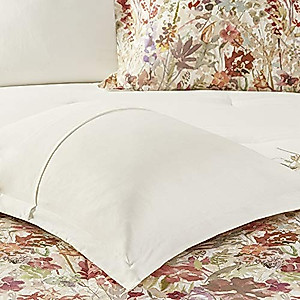 Madison Park 100% Cotton Comforter Set - Feminine Design Colorful Floral Print, All Season Down Alternative Bedding Layer and Matching Shams, King (104 in x 92 in), Mariana, Multi 7 Piece