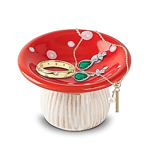 dgudgu Mushroom Ring Holder Jewelry Tray Red Ring Dish Ceramic Trinket Storage Jar Mini Engagement Ring Holder