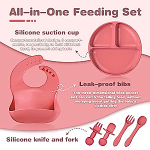 ANAVIL 8 Pack Baby Feeding Set, Silicone Toddlers Weaning Feeding Sippy Cup with Straw and Lid Baby Feeding Supplies Set (8Pack Pink)