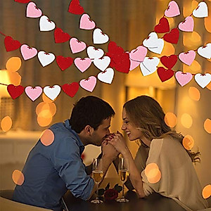 Felt Heart Garland Banner, Pre-Strung | Valentines Decorations | Red Pink White Valentines Banner | Anniversary Wedding Birthday Party Decorations | Outdoor Home Hanging Valentines Decor