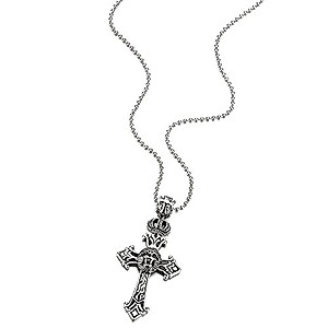 COOLSTEELANDBEYOND Stainless Steel Vintage Crown Lion Head Cross Pendant Necklace for Men Women, 30 inches Ball Chain