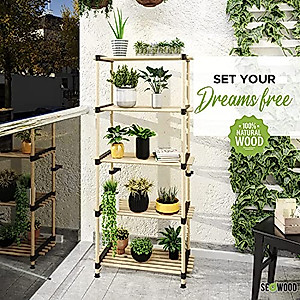 Saponay Wood Storage Shelves Organizer - Easy to Install Bathroom Standing Shelf Lightweight, Screw Free! 2 3 & 5 Tiered | Adjustable Units Free Premium Pine Shelving Unit, 11Dx22Wx47H