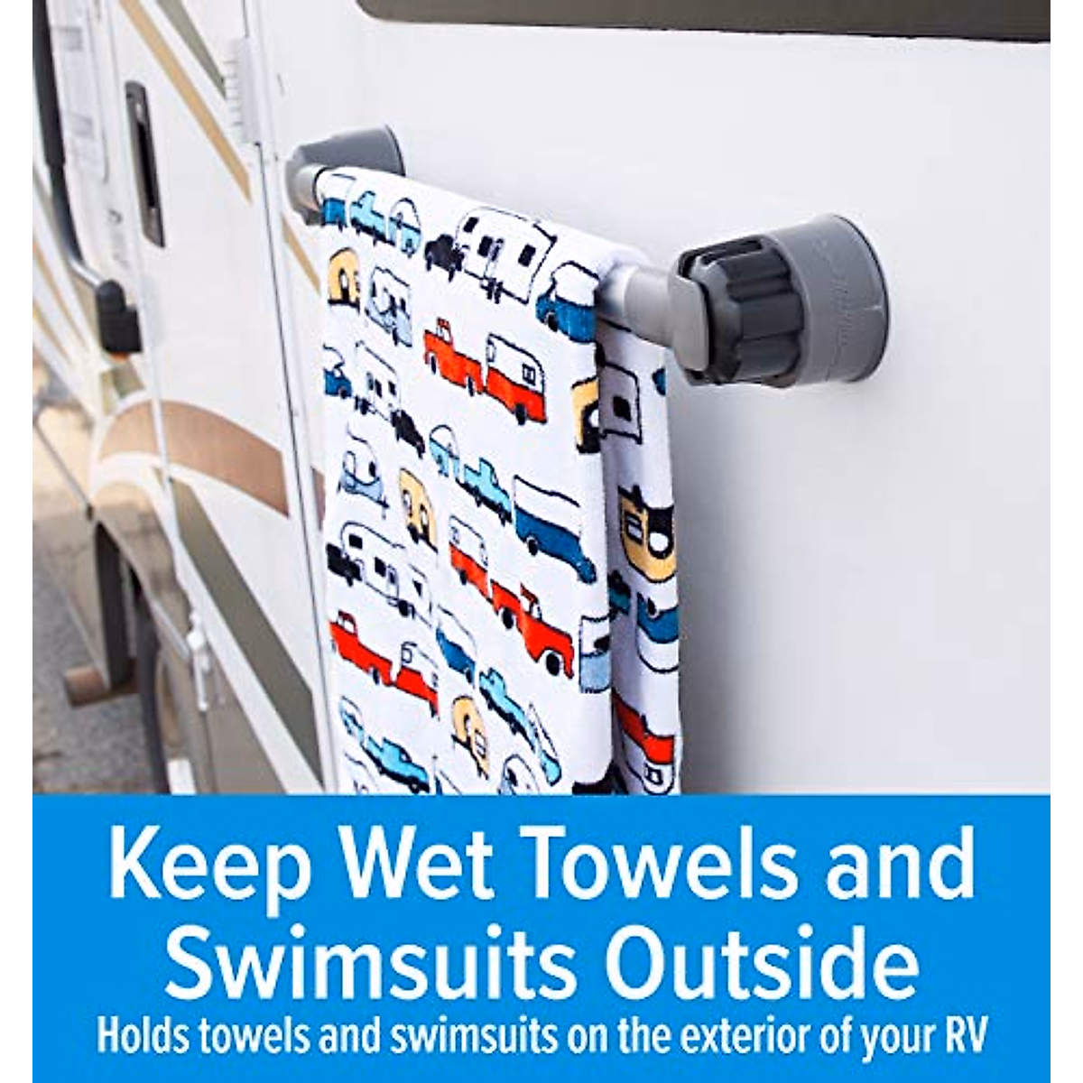 Camco Suction Cup Towel Bar | RV Exterior Installation | Features Mechanical Suction Cups | Durable Construction (44029)