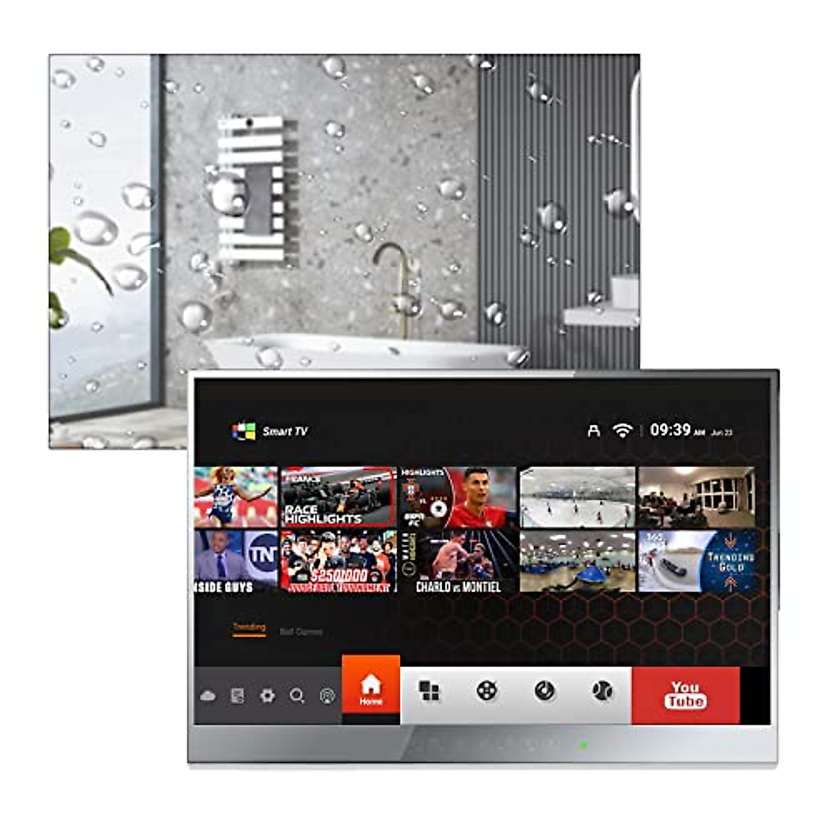 elecsung 22 inch Bathroom TV Luxury Smart Mirror TV IP66 Waterproof Full HD HDTV(ATSC) Tuner Android 11.0 Wi-fi & Bluetooth (22'' (Touch Keys), Mirror)