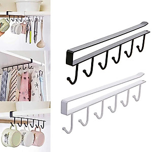 UEUORF 3PCS 6 Hook Under Cabinet Mug Hanger, Mug Hook Hanger Under Shelf,Cups Storage Rack Drilling Free Coffee Cups Holder Kitchen Belts Scarf Hanging Hooks Rack (White)