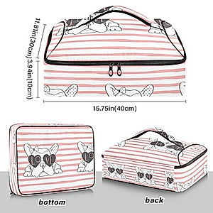 Kcldeci Insulated Thermal Food Carrier Insulated Casserole Carrier for Hot or Cold Food,Cute French Bulldog Love Sunglasses Insulated Tote Bag for Potluck Cookouts Parties Picnic,Lasagna Lugger