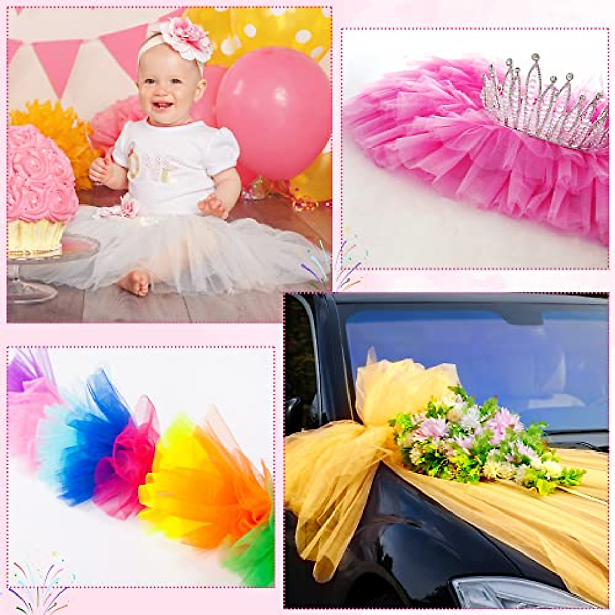 12 Pcs Rainbow Glitter Tulle Rolls 6 Inch by 10 Yards 30 Feet Tulle Rolls Netting Fabric Shiny Sequin Tulle Ribbon Craft Fabric for Tutu Skirts Sewing Birthday Wedding Baby Shower Party Decoration