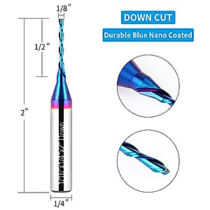 EANOSIC Downcut Spiral Router Bit 1/4 inch Shank, 1/16 inch Cutting Diameter Solid Carbide with Blue Nano Coated CNC Router Bits End Mill for Wood Carving, Engraving