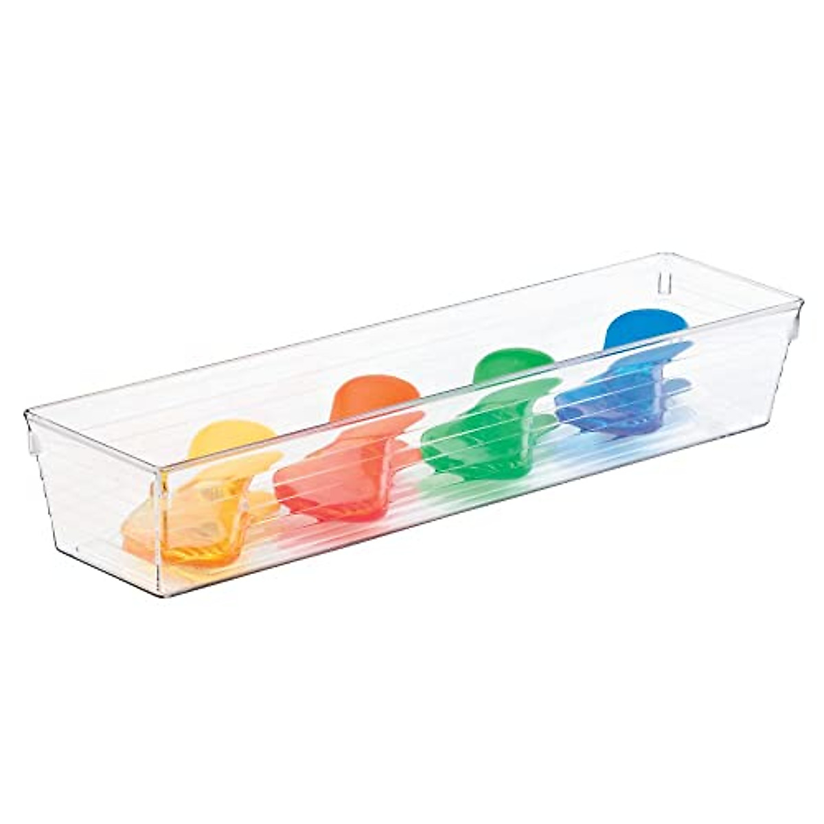 mDesign Plastic Kitchen Cabinet Drawer Organizer Tray - Storage Bin for Cutlery, Serving Spoons, Cooking Utensils, Gadgets - BPA Free, Food Safe, 12" Long, 3 Pack - Clear