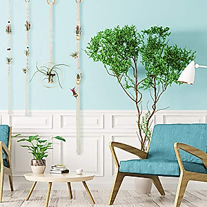 4 Pieces Hanging Air Plant Holders Tassel Plant Hanger Fabric Woven Hanging Plant Holder Decorative Air Plant Hanger with 4 Pieces Hooks for Home Plant Decoration (Beige)