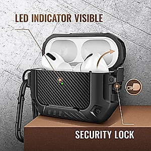 MOBOSI Compatible with AirPods Pro Case, Secure Lock Clip Full Body Shockproof Hard Shell Protective, Carbon Fiber Case Cover with Keychain for AirPod Pro (2019), Black