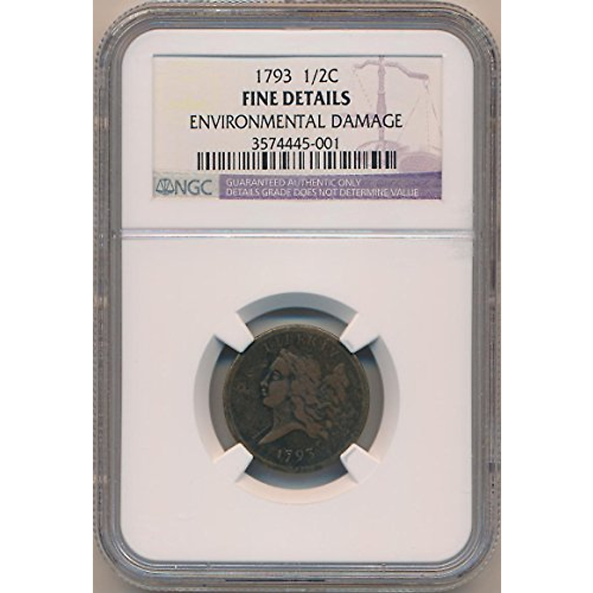 1793 P Flowing Hair Half Cent Fine Details NGC