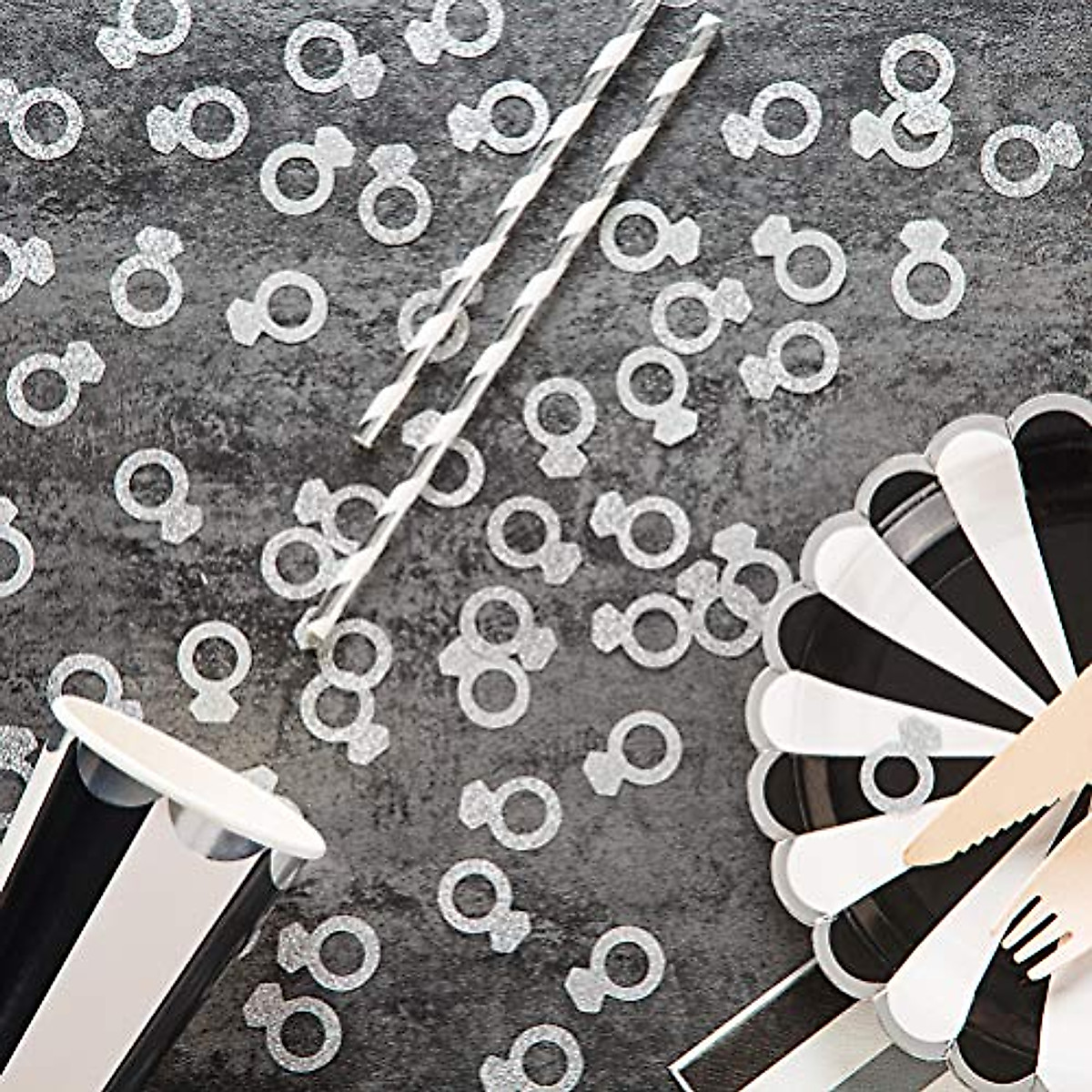 MOWO Silver Diamond Ring Paper Confetti Table Decor and Event Decor, Silver Glitter, 200 Count