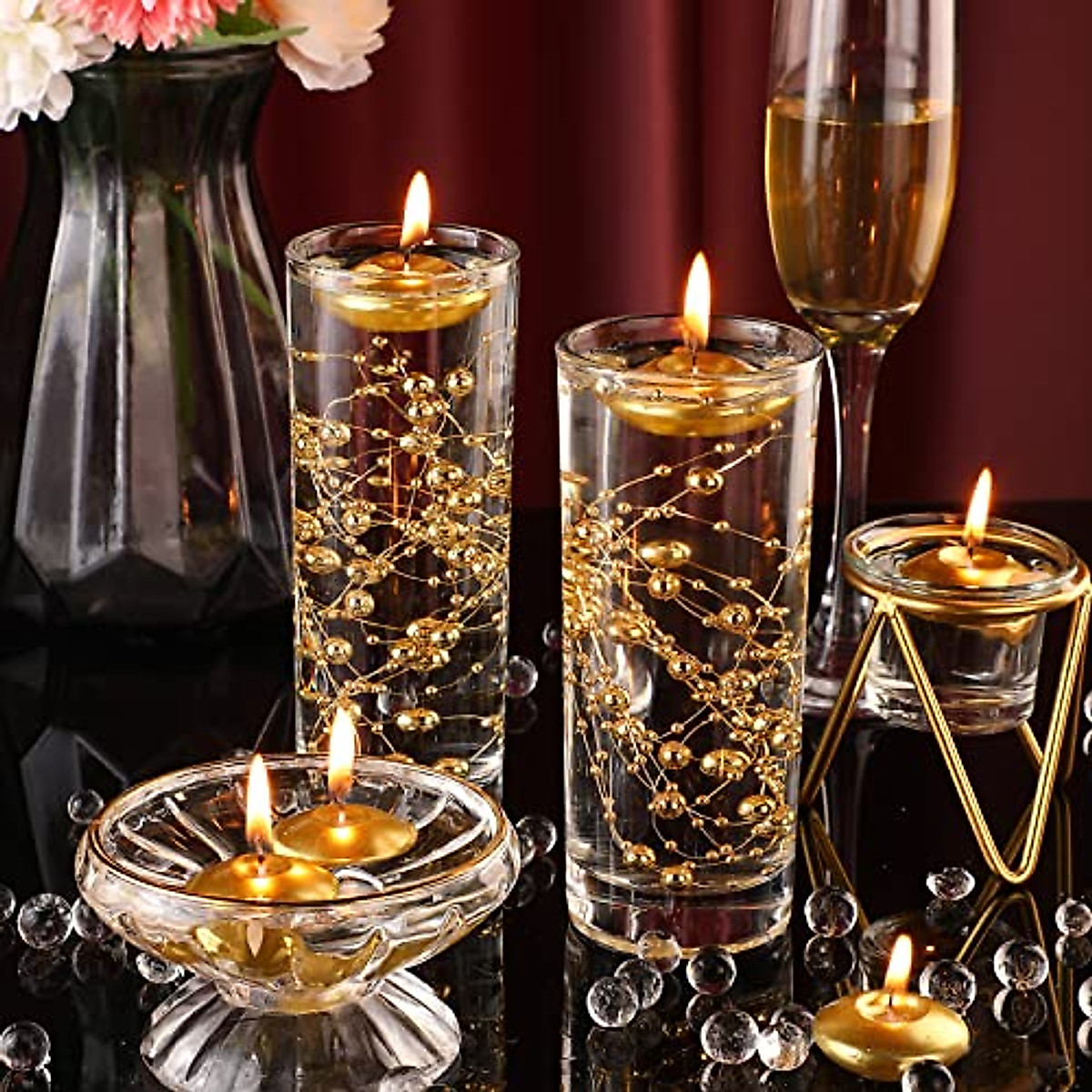 40 Pieces Valentine's Day Unscented Floating Candles for Centerpieces Floating Warm Tealights Candles Floating Candles for Wedding Party Pool Spa Christmas Bathtub Dinner Christmas Party Decoration