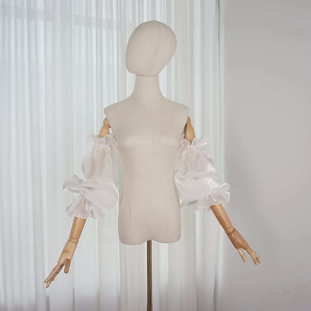 Detachable Sleeve for Wedding Dress Spandex Cuff Silky Organza Puff Sleeve Ivory
