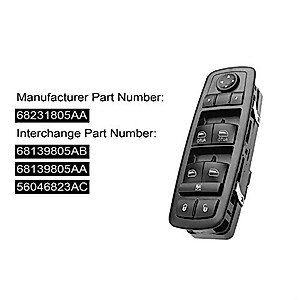 Master Power Window Switch 68231805AA - Front Left Driver Side, Replacement for Chrysler 200 300 Dodge Charger Ram 4 Door Replace 68139805AB 68139805AA 56046823AC