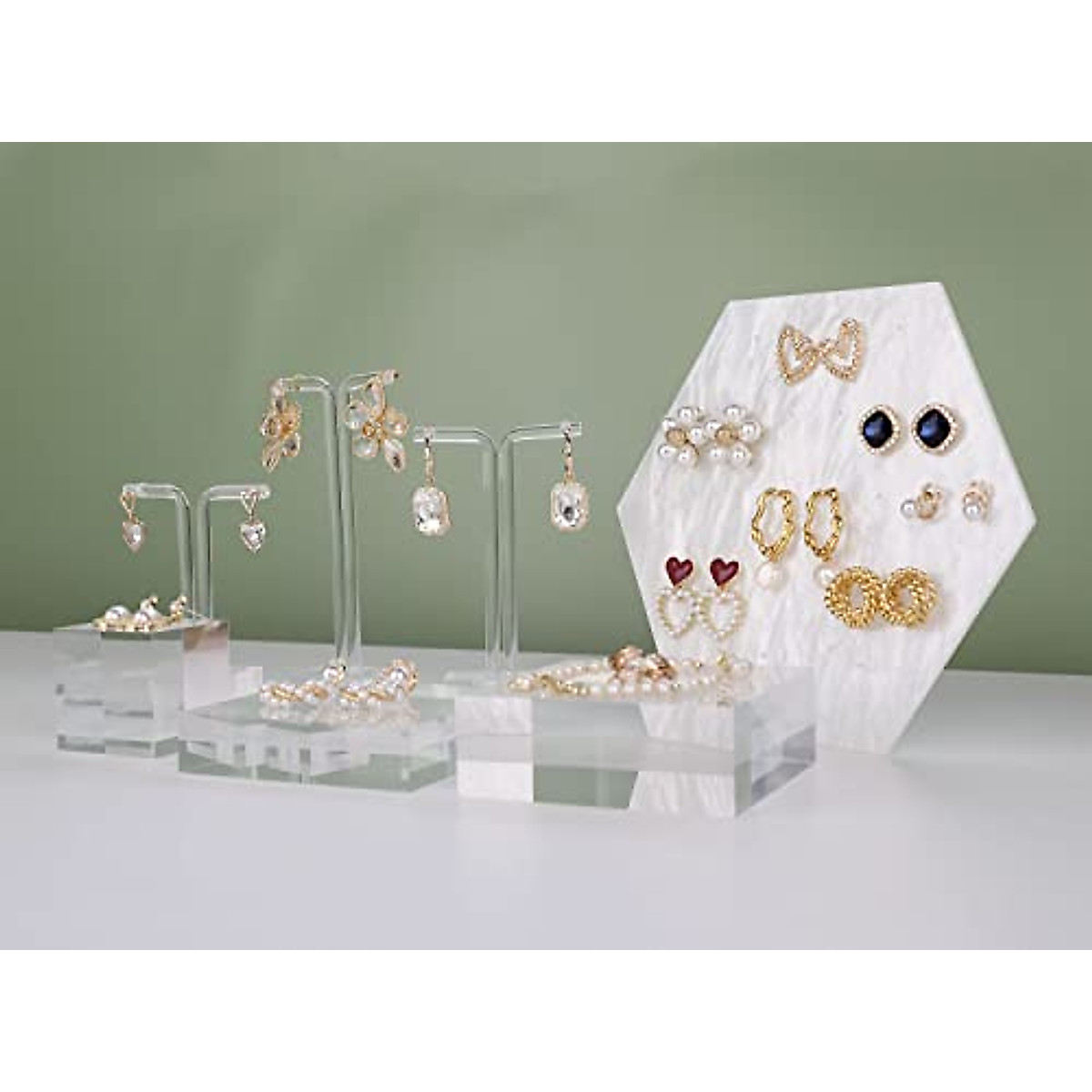 GemeShou 3pcs transparent earring T stand jewelry display for show, acrylic earring hanger for women, small clear earring holder for selling, jewelry Photography props【3pcs earring stand-T shape】