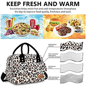 BALORAY Lunch Bag for Women Men, Insulated Lunch Box for Adults Kids, Reusable Women’s Lunch Cooler Tote Bag for Work Office School Picnic Beach (Leopard)